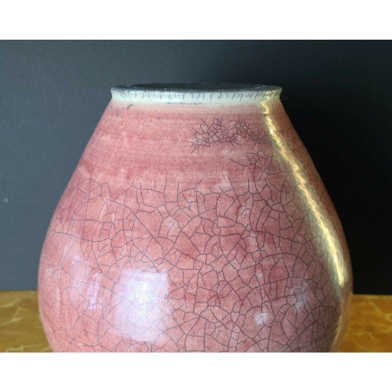 Large Signed Native American Style Raku Pottery Vase For Sale at 1stDibs