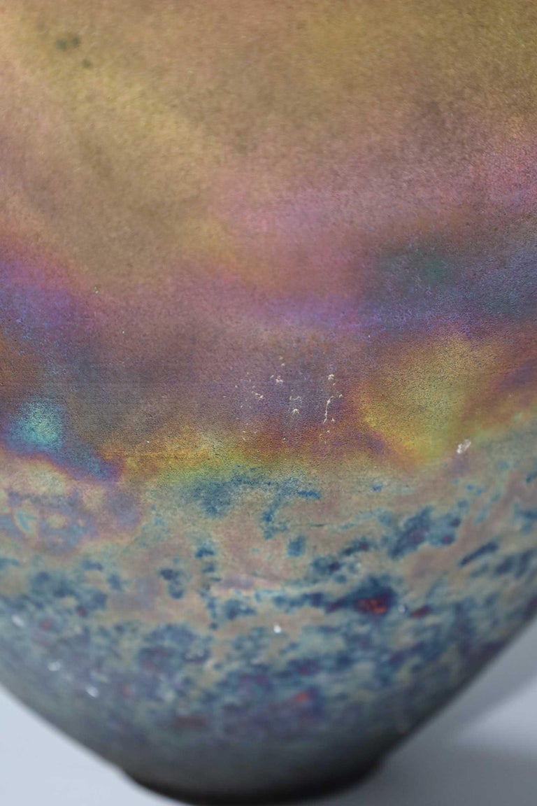 Large Signed Raku Art Pottery Vessel For Sale at 1stDibs