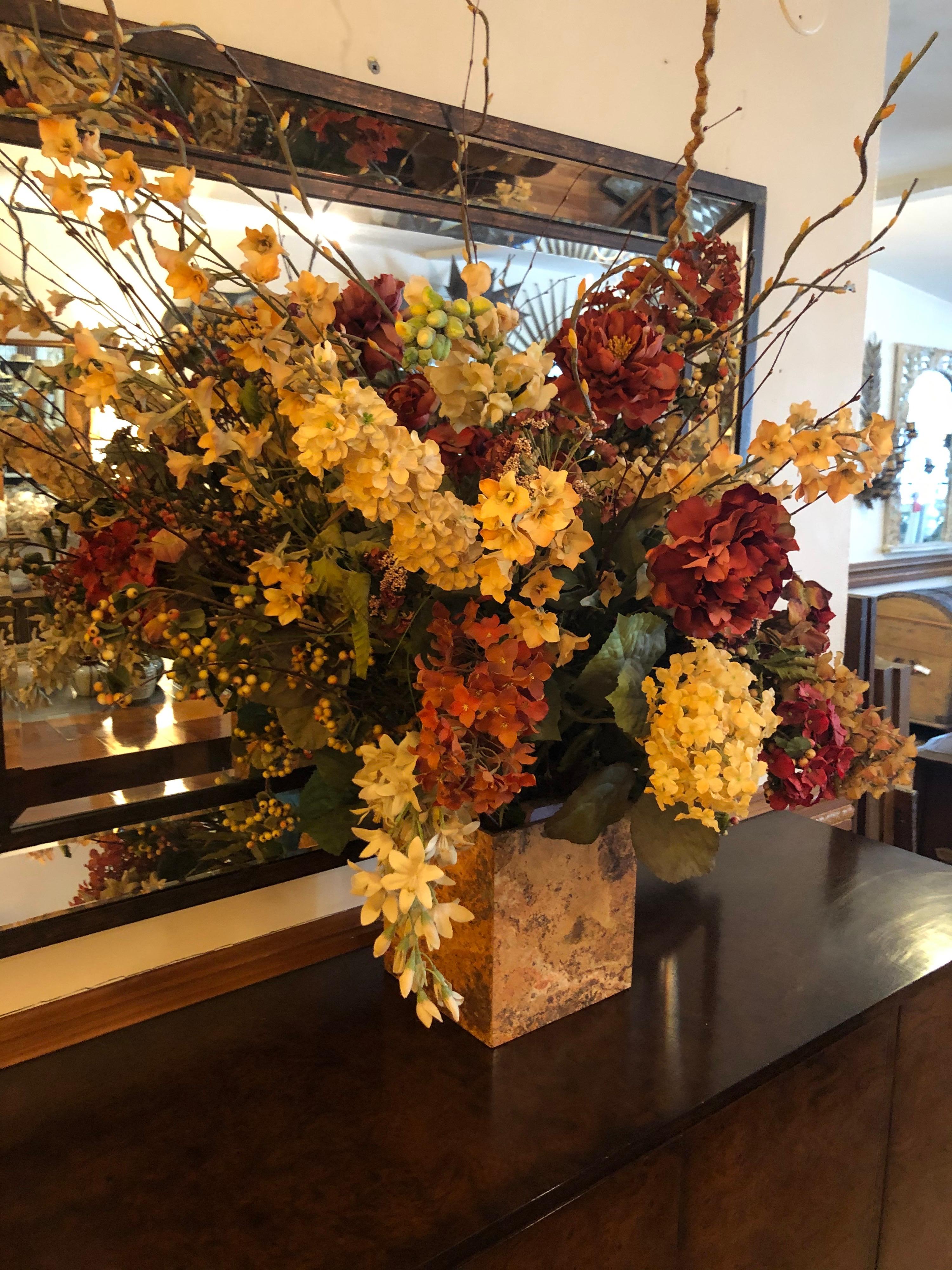 Large Silk Flower Arrangement in a Marble Base at 1stDibs | large faux ...