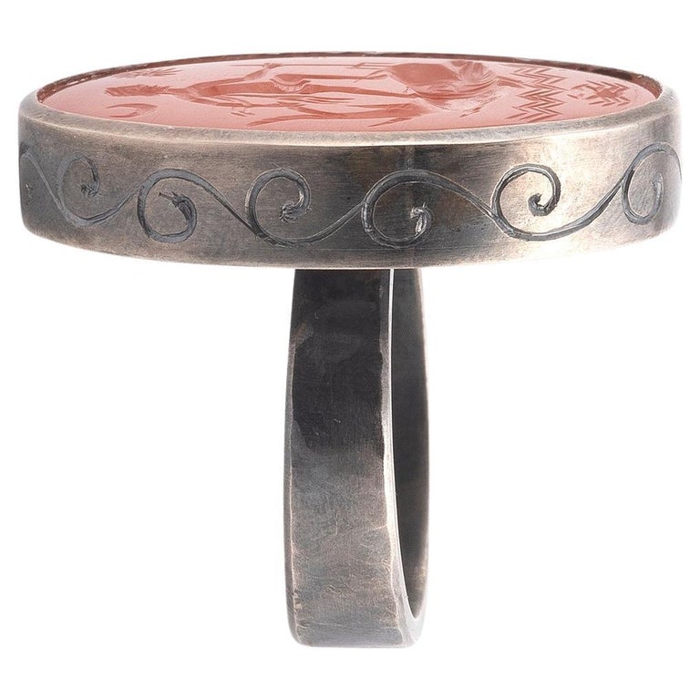 Large Silver and Carnelian Intaglio Men's Ring For Sale at 1stDibs