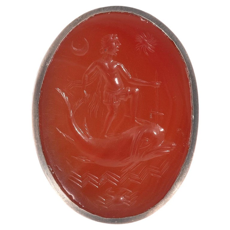 Large Silver and Carnelian Intaglio Men's Ring For Sale at 1stDibs