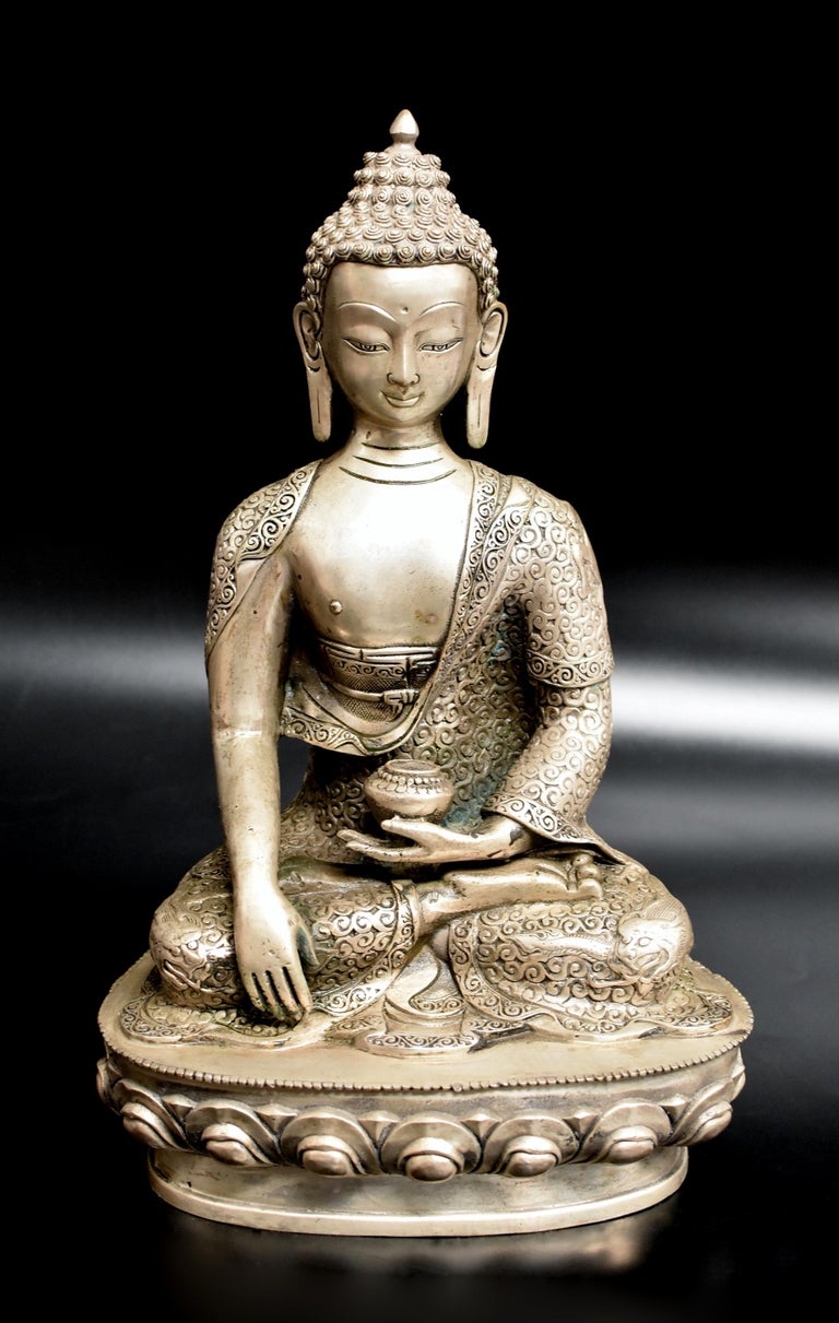 Large Silver Bronze Buddha at 1stDibs