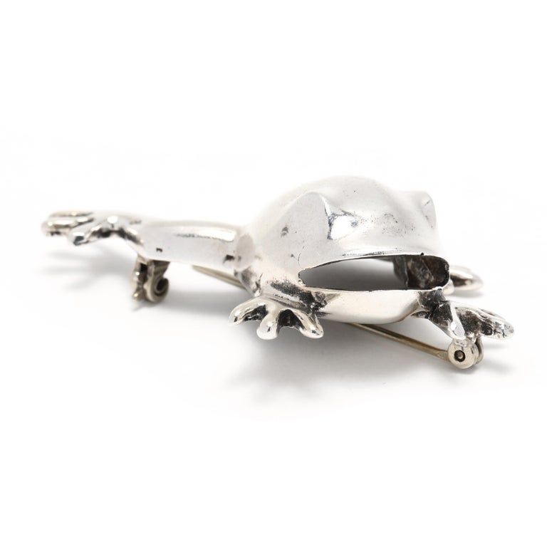 Large Silver Frog Brooch, Sterling Silver, Tree Frog For Sale at 1stDibs