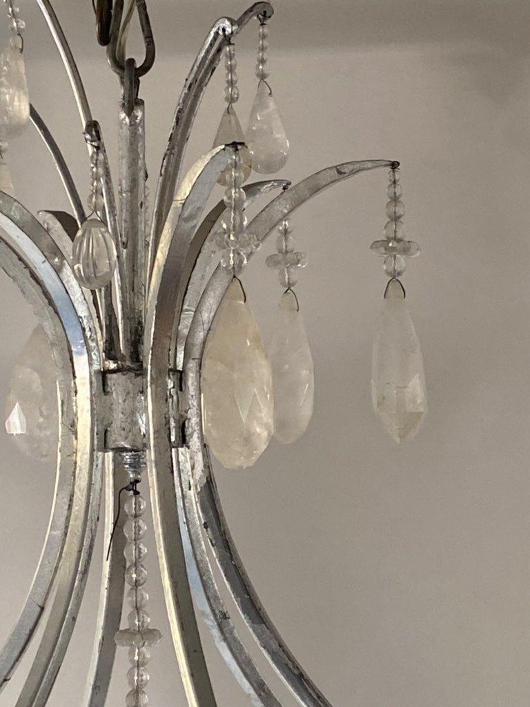 Large Silver Leaf Wrought Iron and Rock Crystal Chandelier For Sale at ...