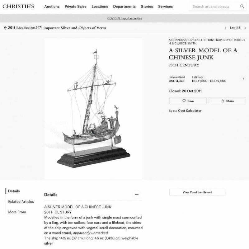 Large Silver Model of a Chinese Junk Ship, Mid-20th Century For Sale at ...