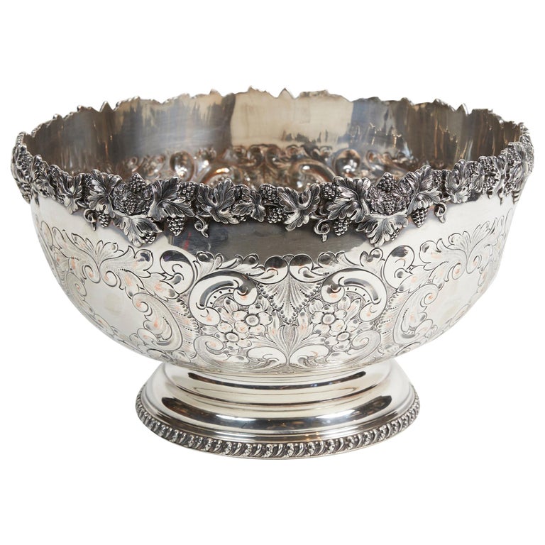 Large Silver Plat Repoussé Punch Bowl by Ellis Barker Silver and Co at ...
