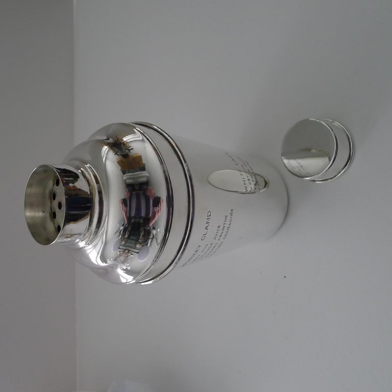 Large Silver Plated Cocktail Shaker with Engraved Recipes For Sale at ...