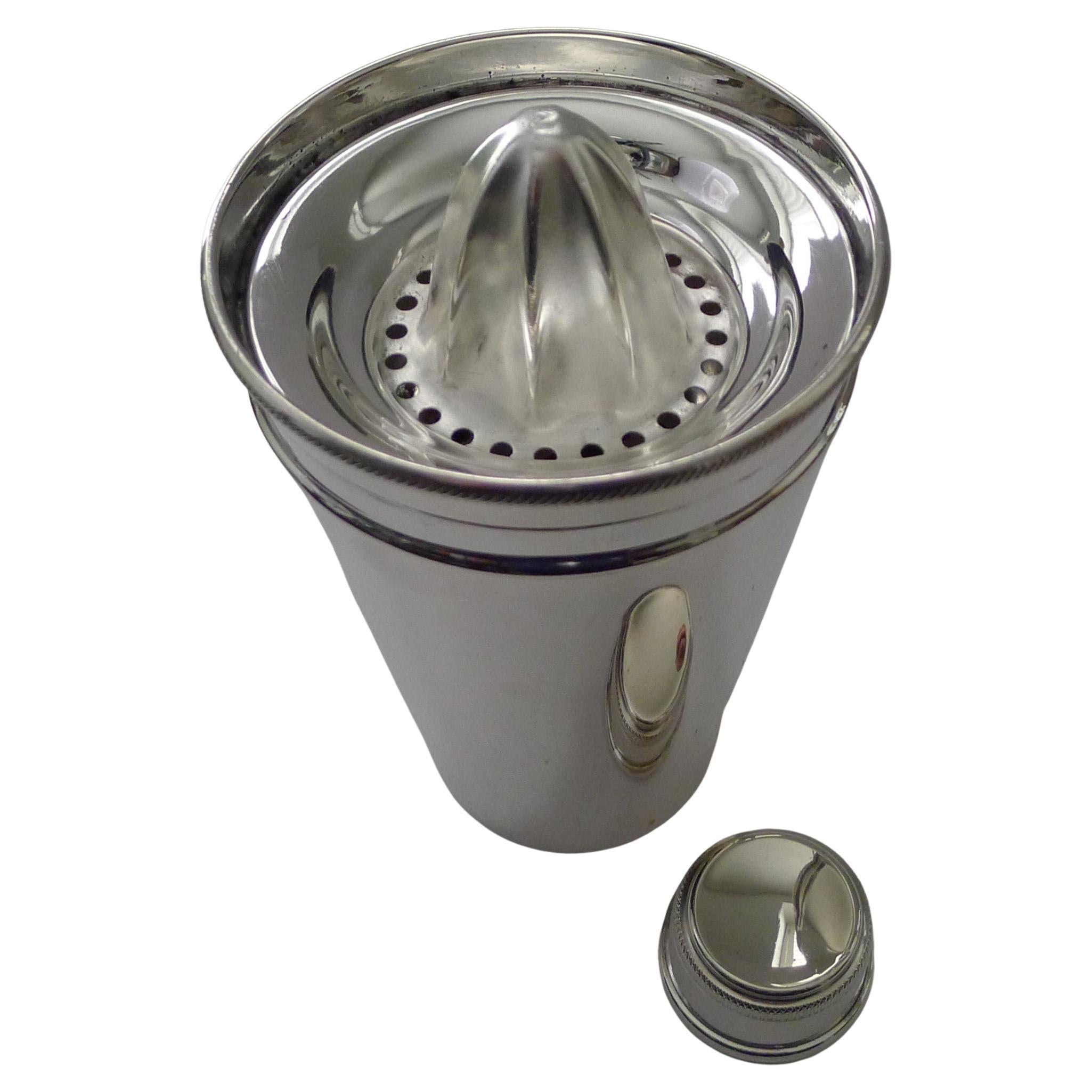 Large Silver Plated Cocktail Shaker with Integral Lemon Squeezer at 1stDibs