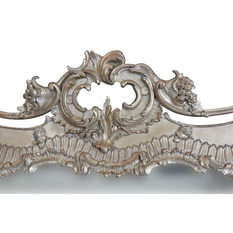 Large Silver Tone French Rococo Style Wall Mirror For Sale at 1stDibs