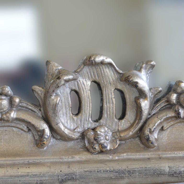 Large Silver Tone French Rococo Style Wall Mirror For Sale at 1stDibs