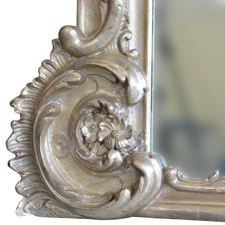 Large Silver Tone French Rococo Style Wall Mirror For Sale at 1stDibs