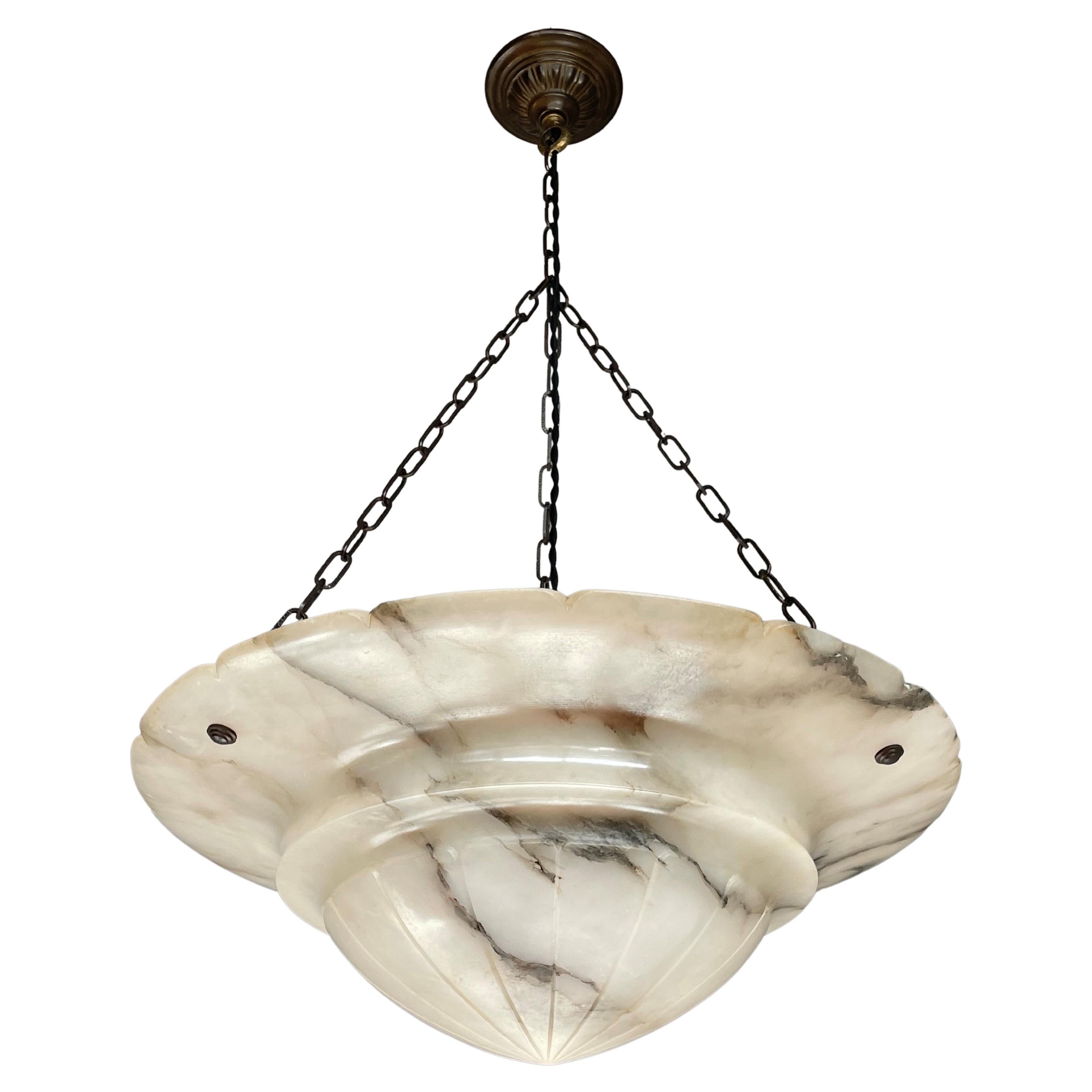 Large and Beautiful Shape Antique Alabaster Pendant Light w. Brass ...