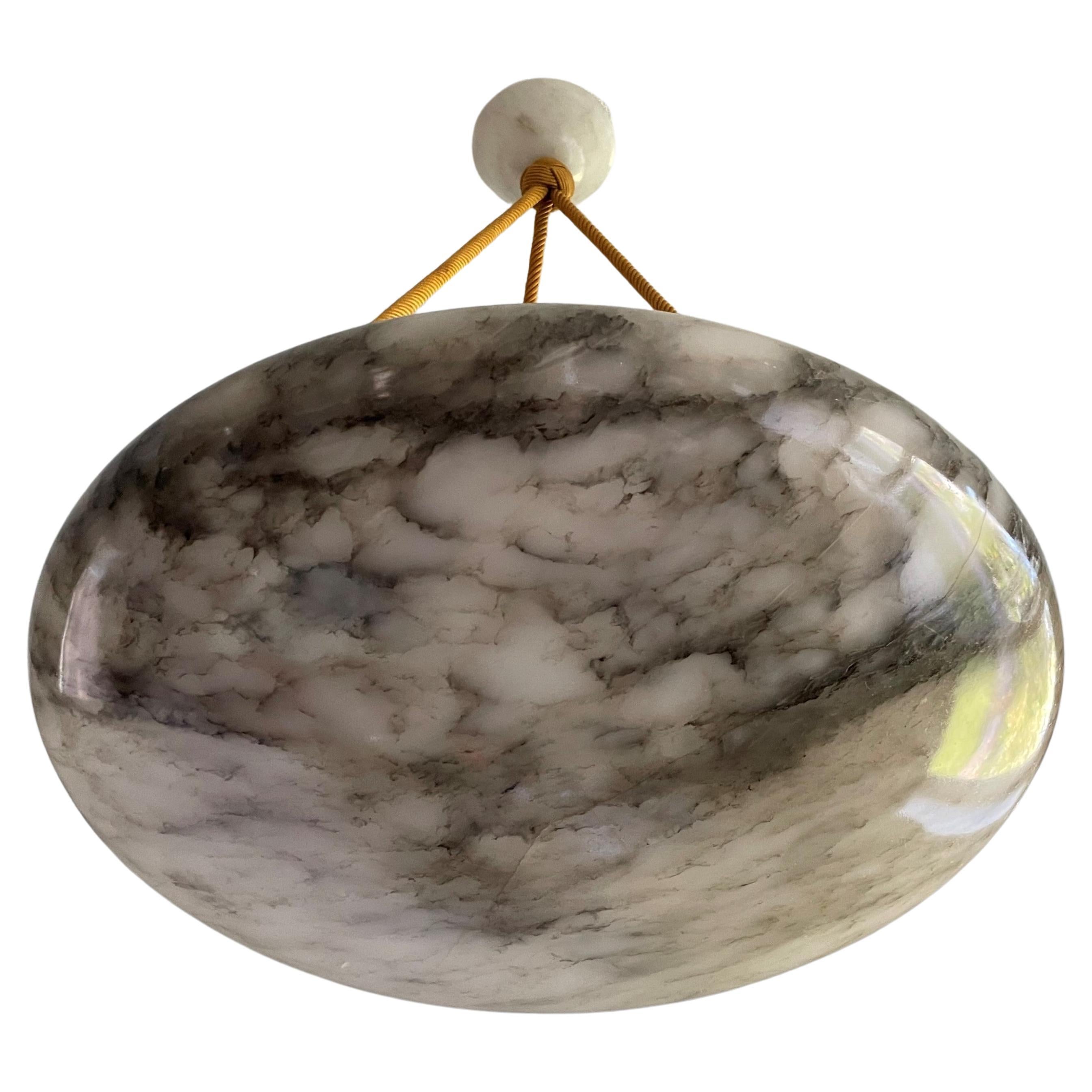Extra Large and Stunning Design Antique White, Black Alabaster Pendant ...