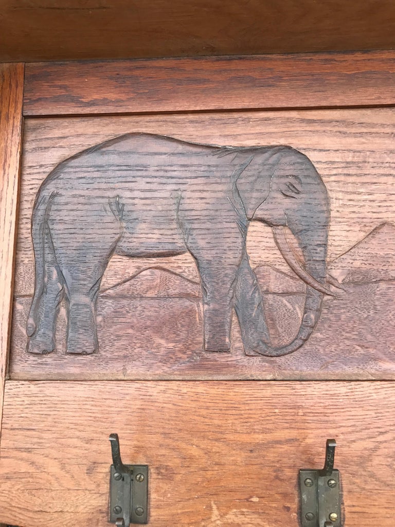 Large Size and Hand Carved Art Deco Wall Coat Rack with Bull Elephant ...