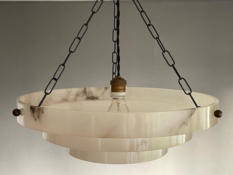 Large Size and Pure Art Deco Thickly Layered Alabaster Pendant / Flush ...