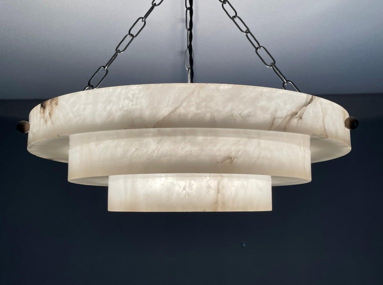 Large Size and Pure Art Deco Thickly Layered Alabaster Pendant / Flush ...