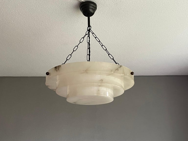 Large Size and Pure Art Deco Thickly Layered Alabaster Pendant / Flush ...