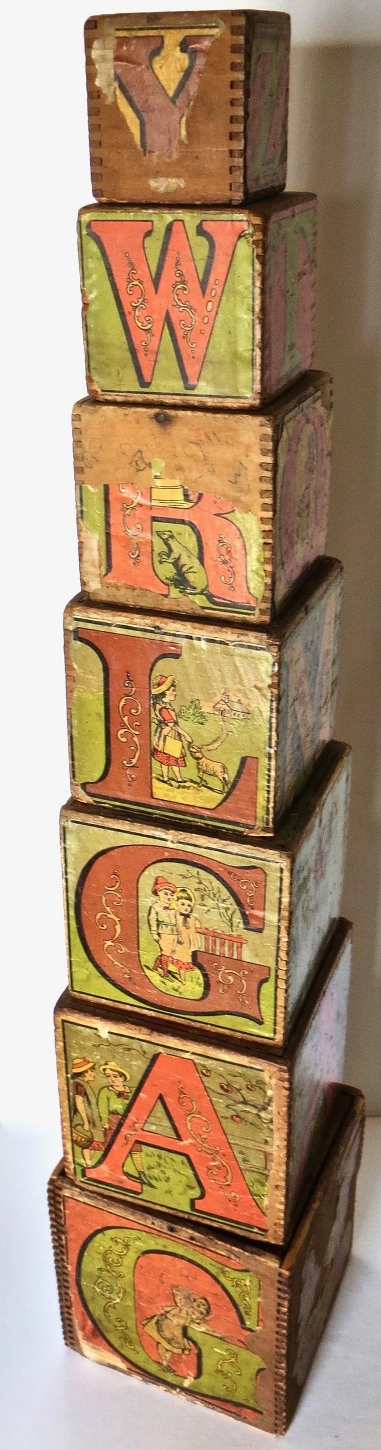 Large Size Set of '7' Victorian Lithographed Alphabet Blocks, circa ...