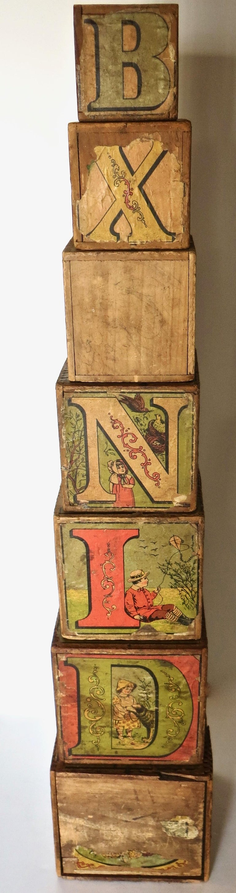 Large Size Set of '7' Victorian Lithographed Alphabet Blocks, circa ...