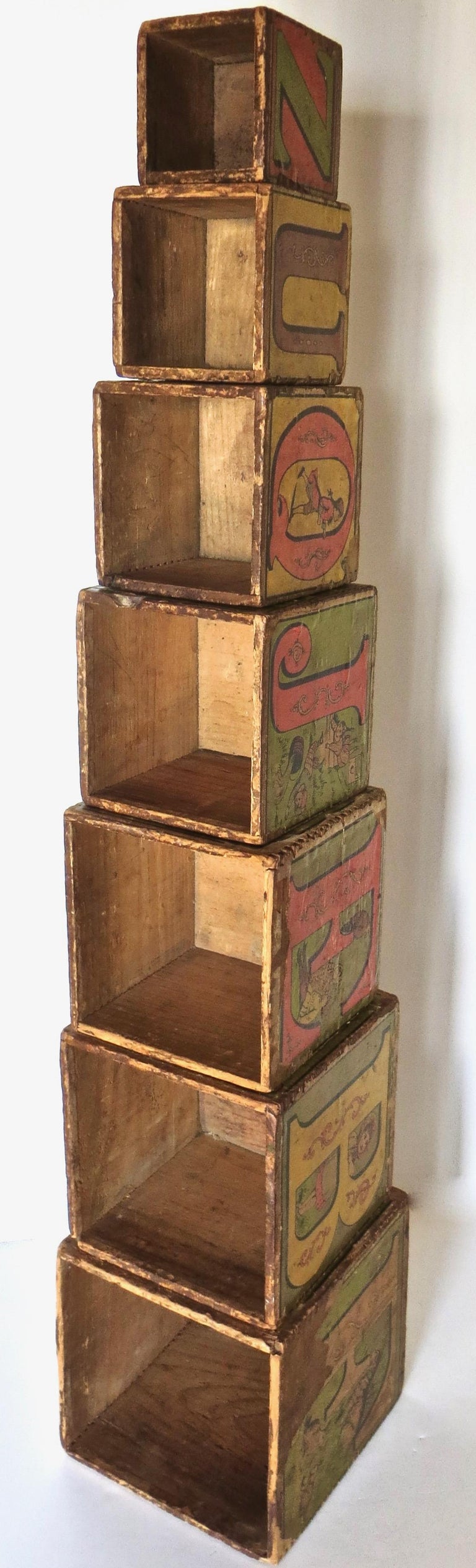Large Size Set of '7' Victorian Lithographed Alphabet Blocks, circa ...