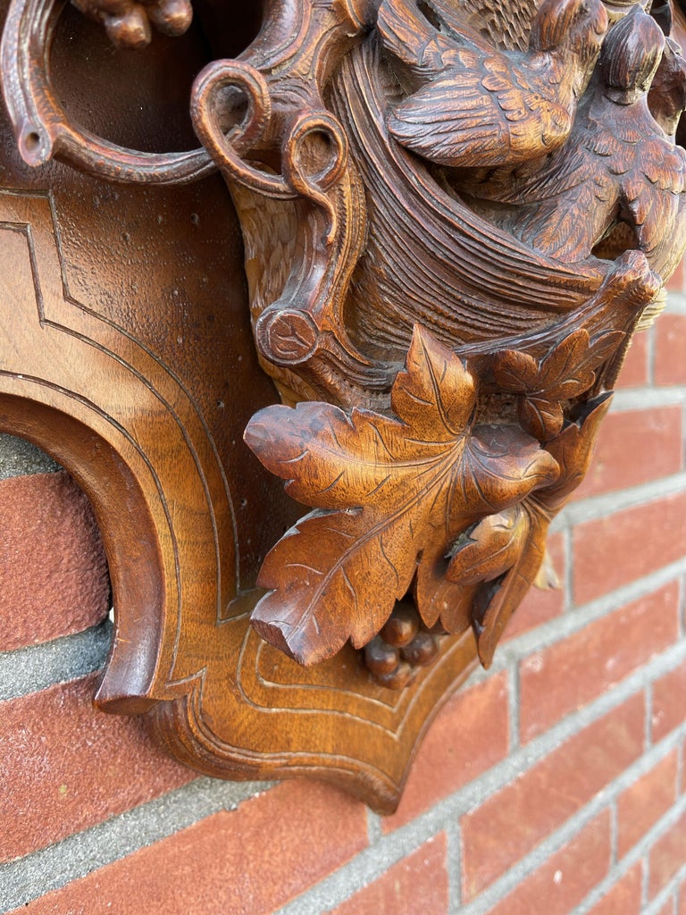 Large Swiss Black Forest Hand Carved Wall Clock Plaque with Pheasant ...