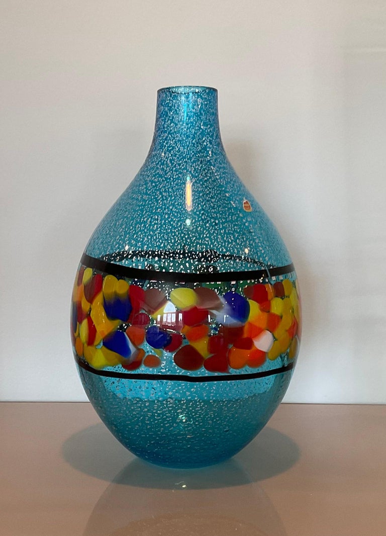 Large Sky Blue with Silver Accent and Murrine Decoration Murano Glass ...