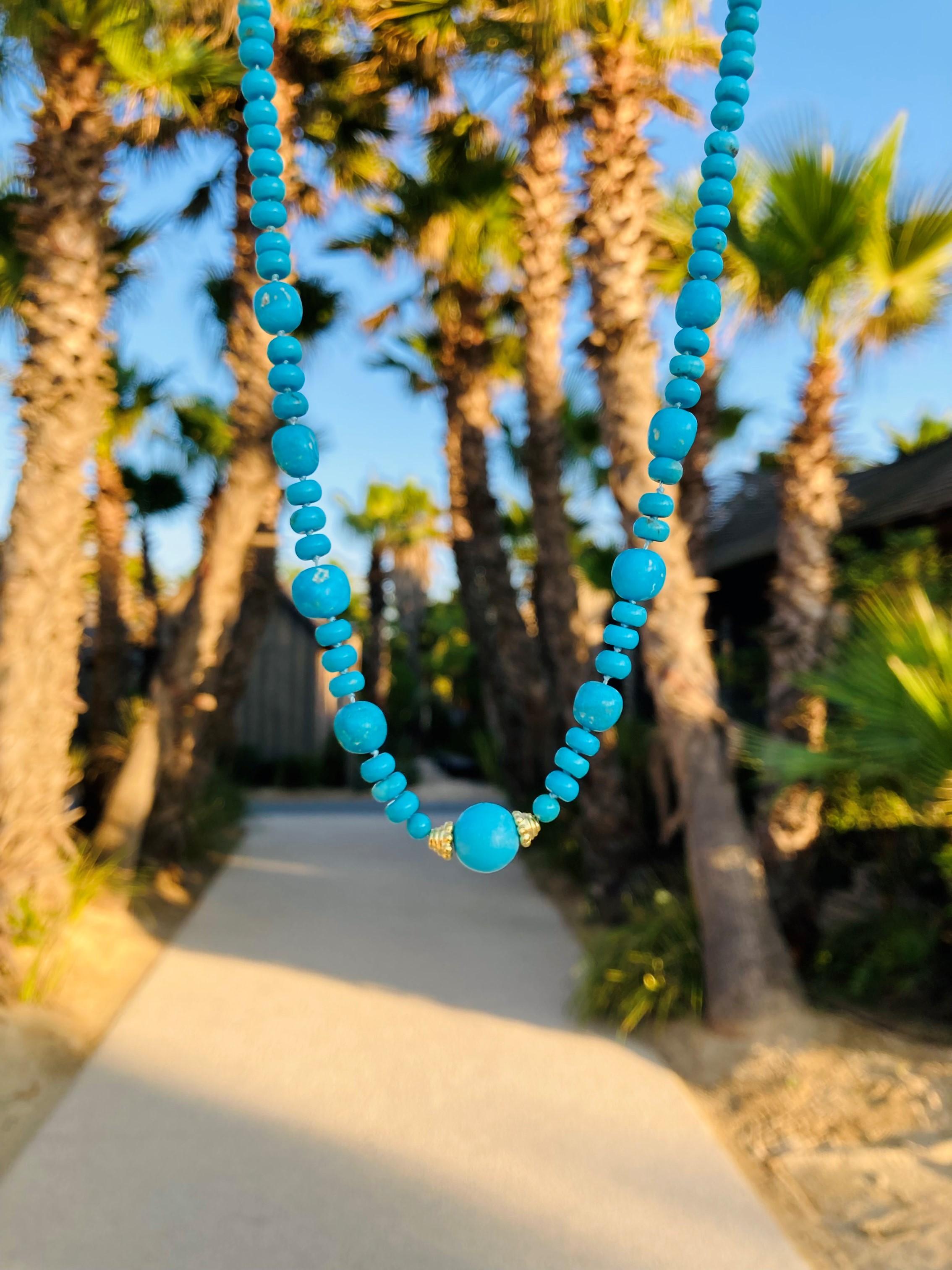 Extravagant Sleeping Beauty Arizona Turquoise Necklace in 14K Yellow ...