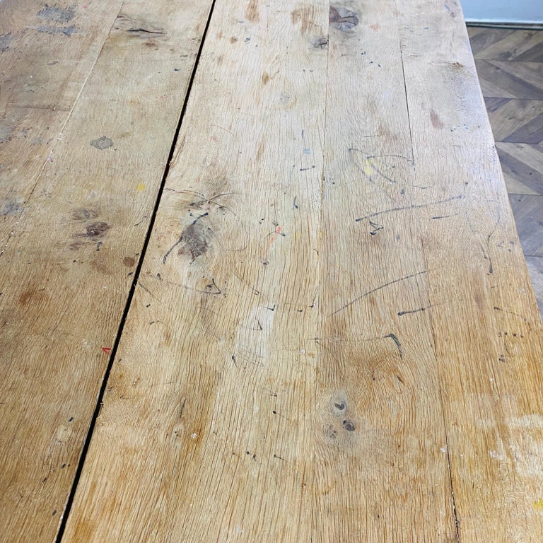 Large Solid English Oak Plank Table on Chrome Legs For Sale at 1stDibs