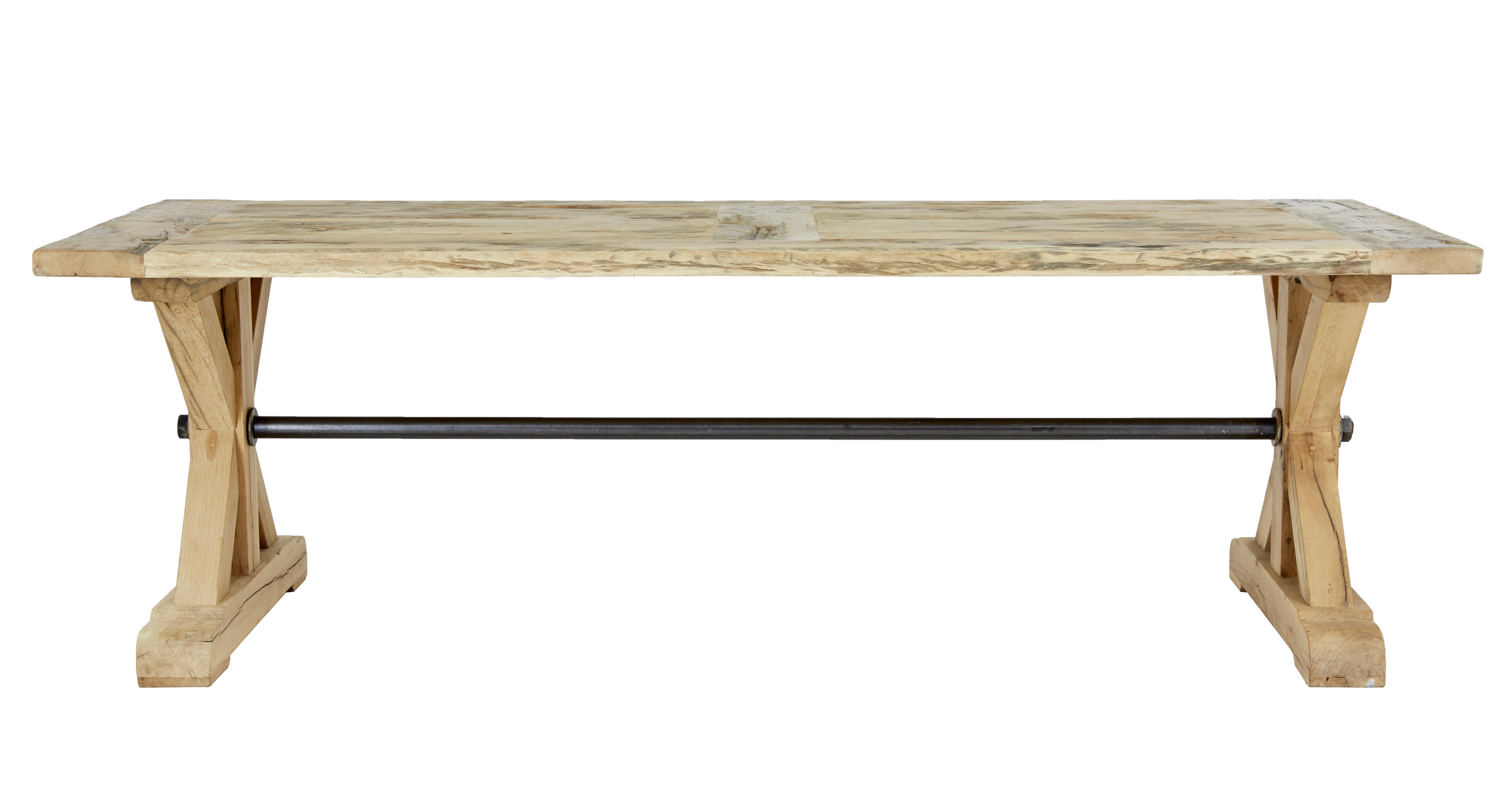 Large solid oak x frame dining table For Sale at 1stDibs