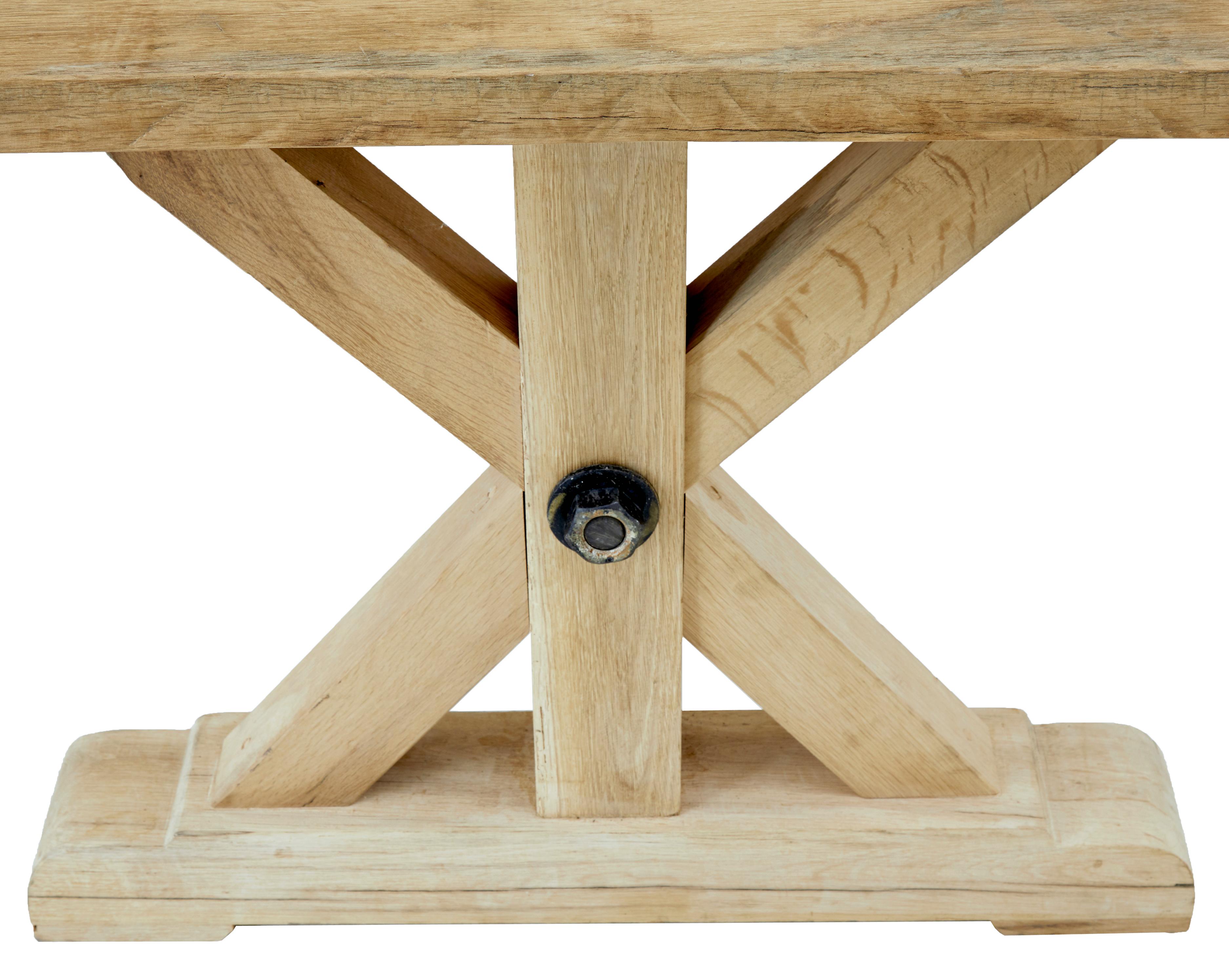 Large solid oak x frame dining table For Sale at 1stDibs