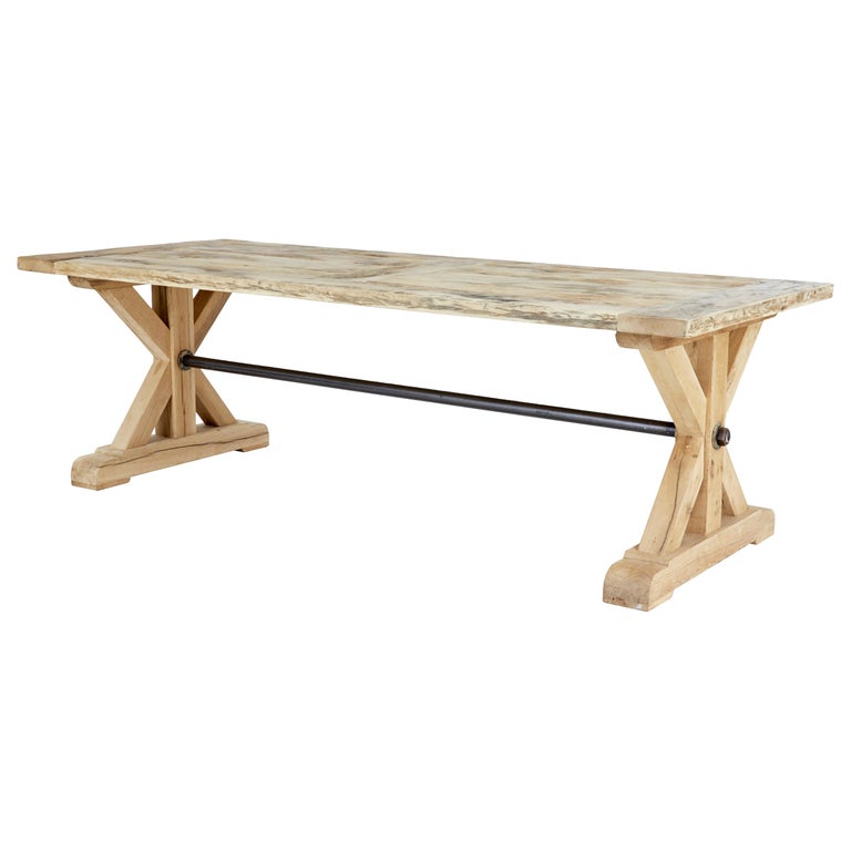 Large Solid Oak x Frame Dining Table at 1stDibs