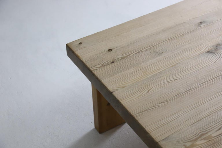 Large Solid Pine Coffee Table on Asymmetrical Base, Scandinavia, 1970s ...