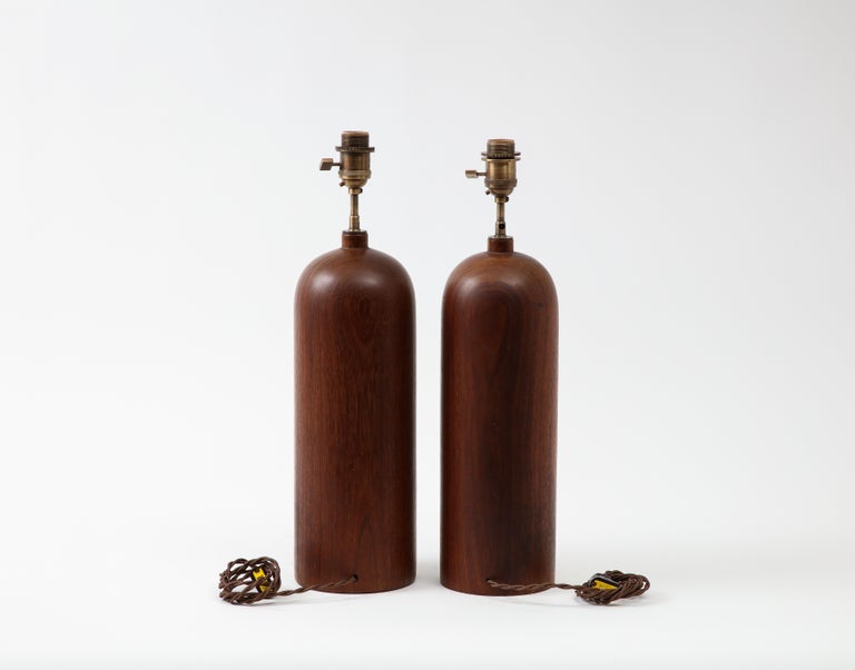 Large Solid Walnut Table lamps, USA 1960's For Sale at 1stDibs