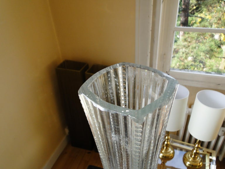 Large Soliflor Vase In Chiseled Glass France Mid Century For Sale at ...