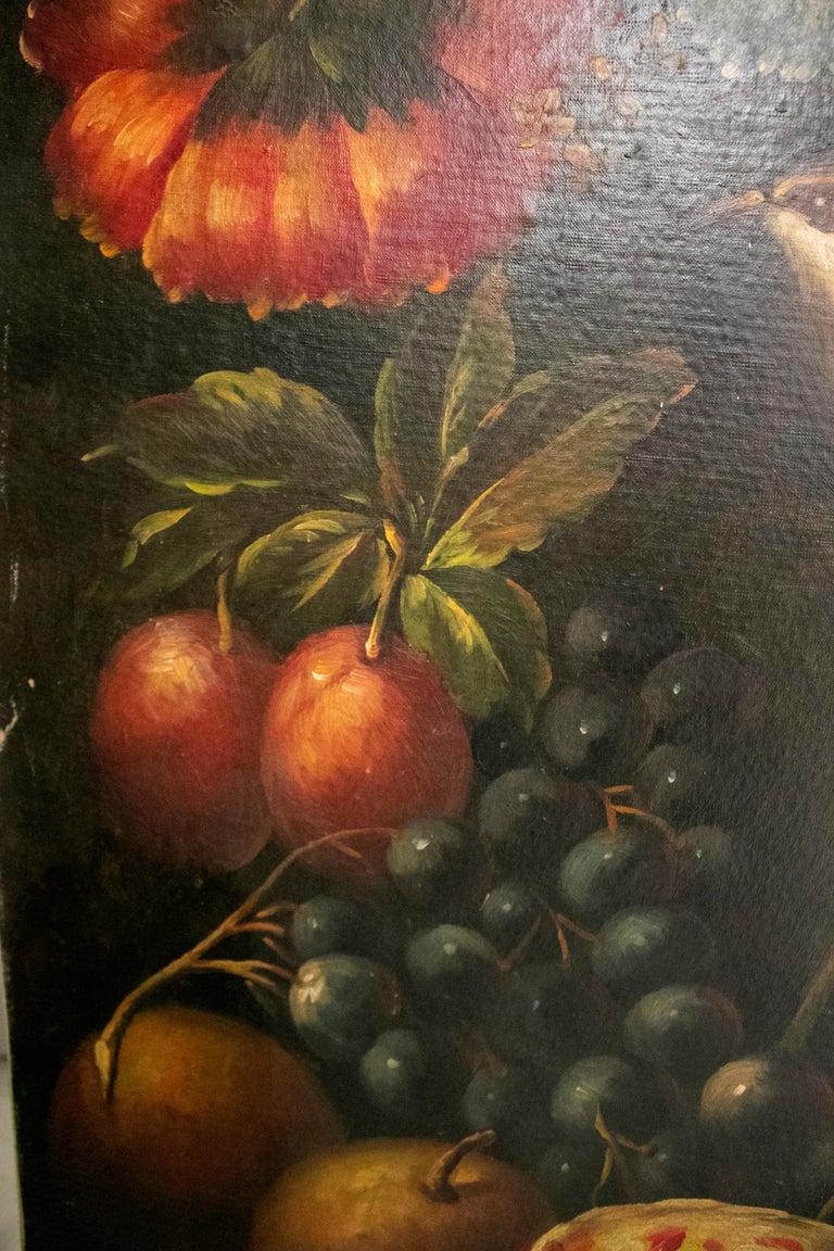 Large Spanish "Bodegon" Still Live Oil on Canvas Painting with Flowers ...