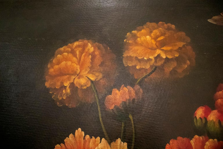 Large Spanish "Bodegon" Still Live Oil on Canvas Painting with Flowers ...