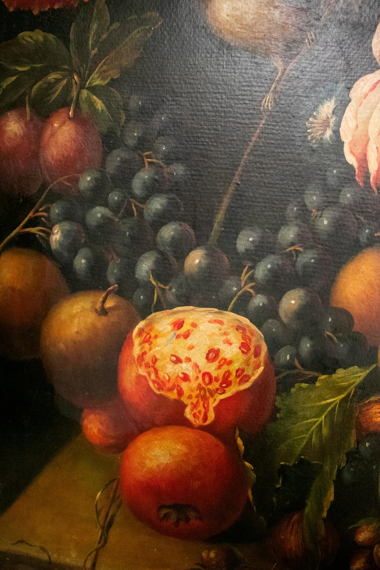 Large Spanish "Bodegon" Still Live Oil on Canvas Painting with Flowers ...