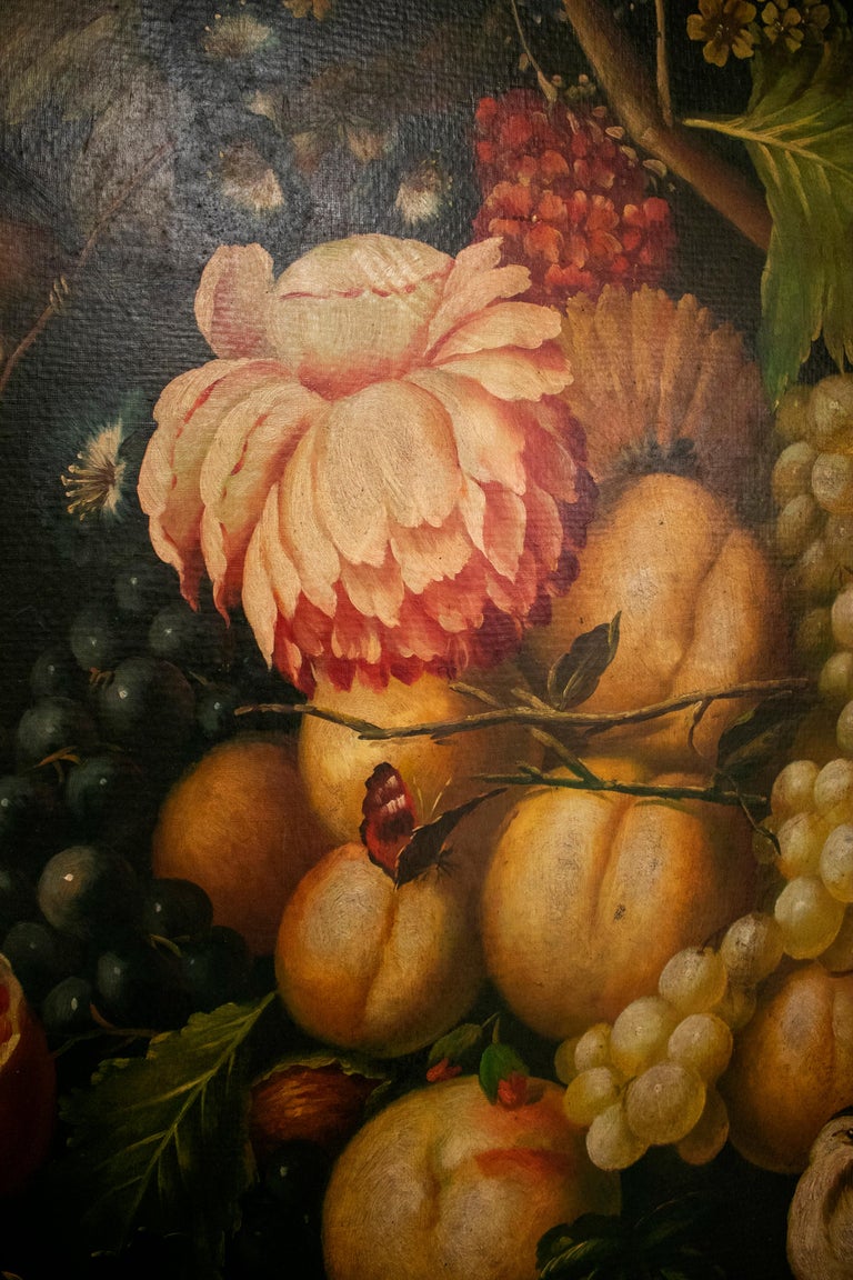 Large Spanish "Bodegon" Still Live Oil on Canvas Painting with Flowers ...