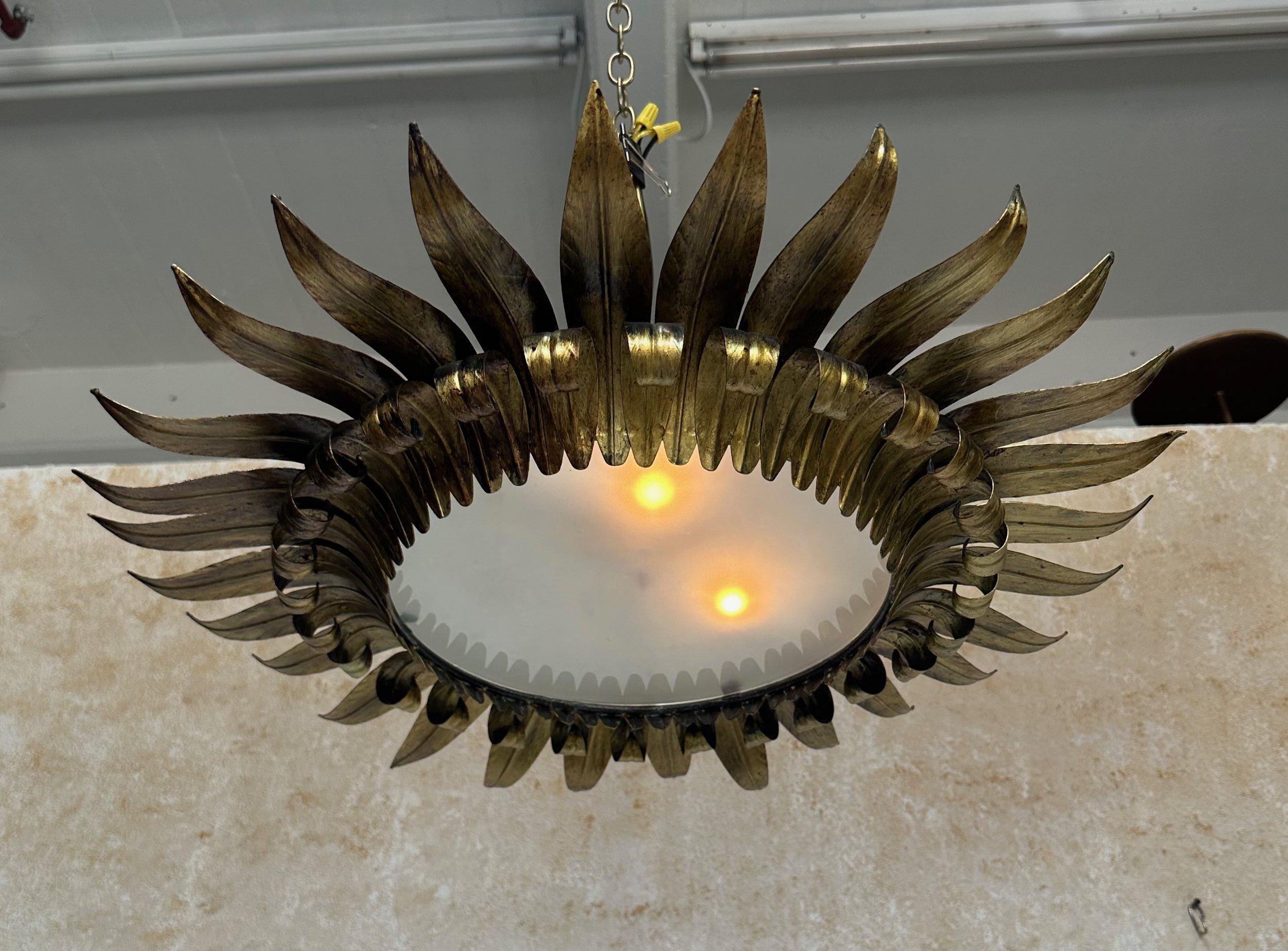 Large Spanish Gilt Metal Ceiling Fixture For Sale at 1stDibs