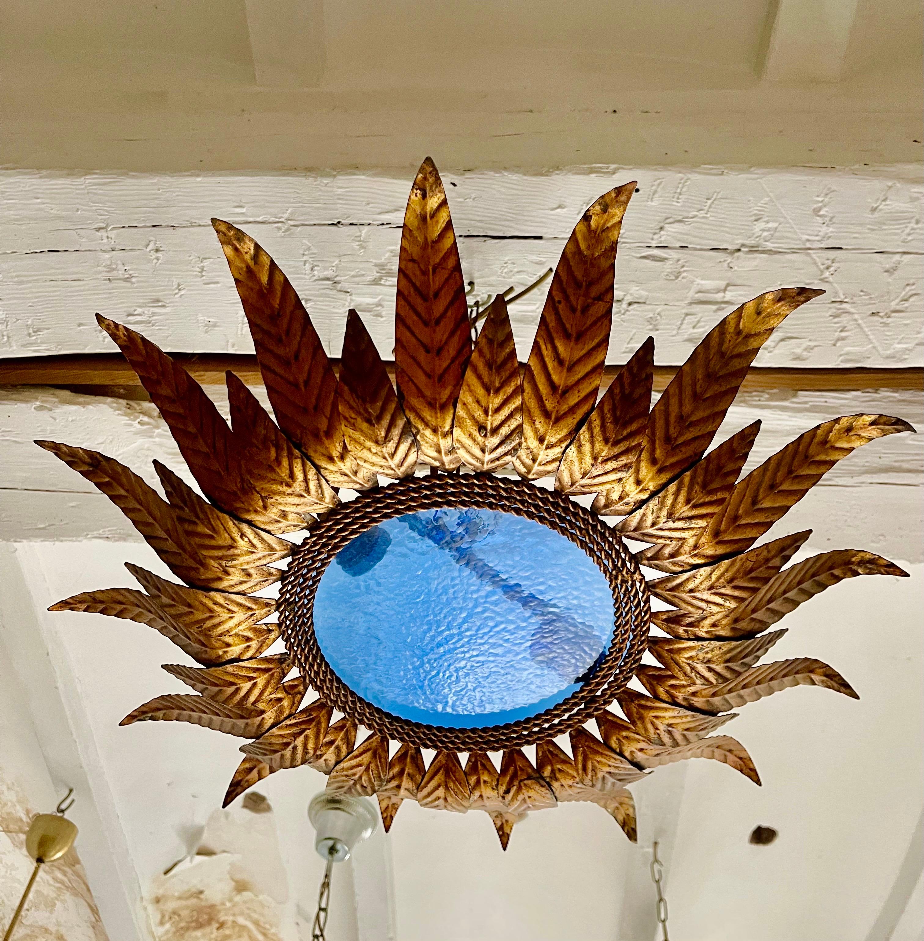 Large Spanish Sunburst fixture in Gilt Metal with support, circa 1950 ...