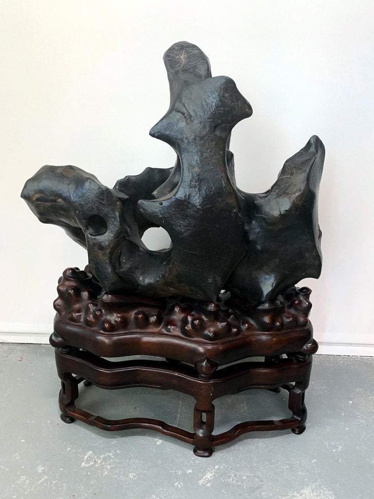 Large Spectacular Chinese Lingbi Scholar Stone on Stand For Sale at 1stDibs