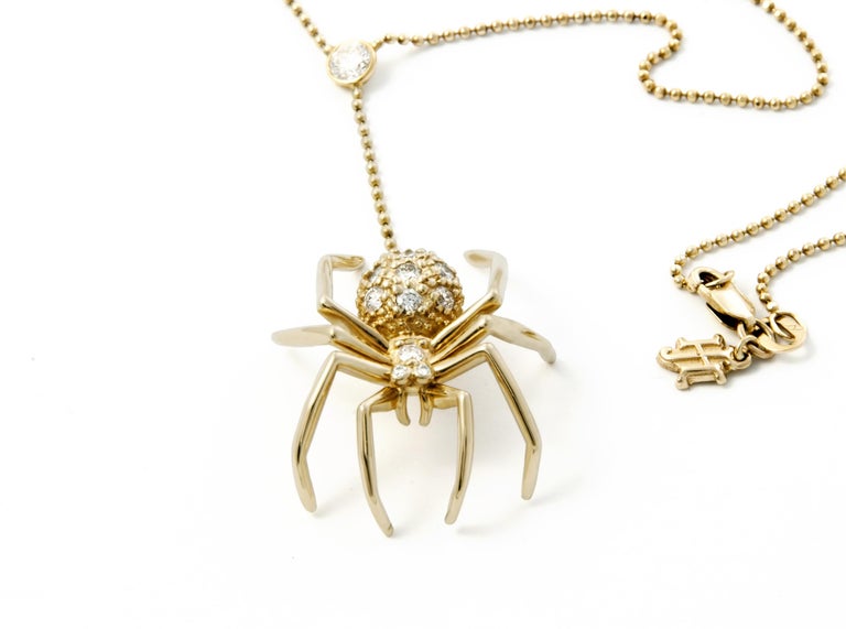 Large Spider Diamond Lariat Necklace Solid Yellow Gold For Sale at 1stDibs