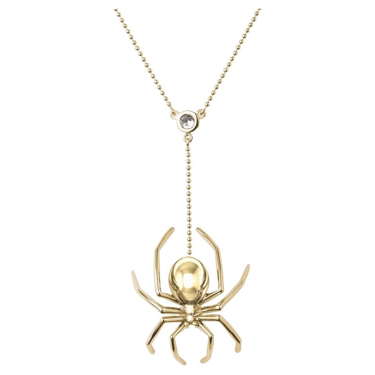 Large Spider Diamond Lariat Necklace Solid Yellow Gold For Sale at 1stDibs