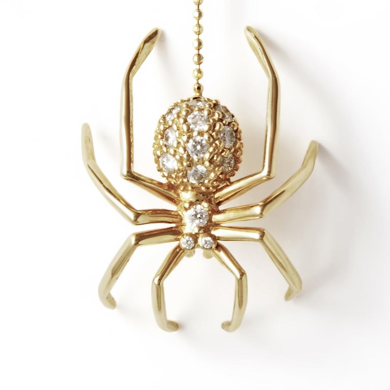 Large Spider Lariat Necklace Yellow Gold Diamonds For Sale at 1stDibs