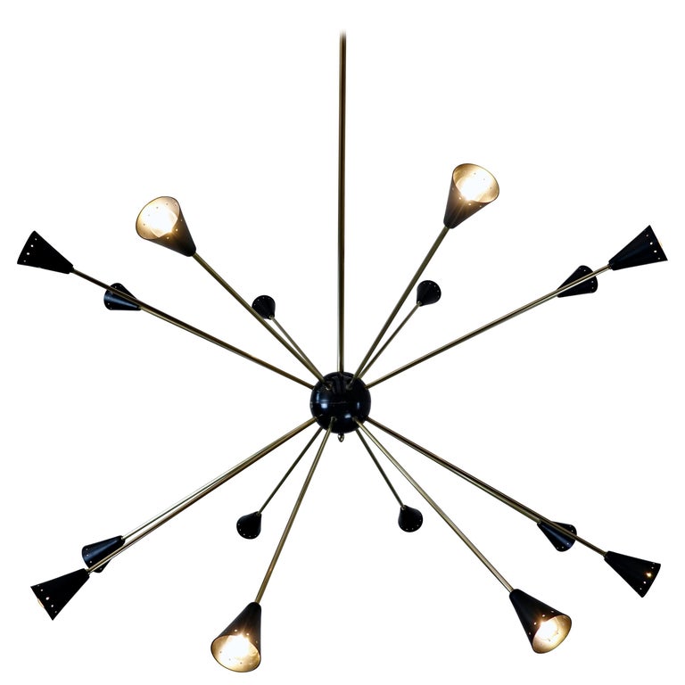 Large Sputnik Ceiling Light, Brass and Metal, 1960s For Sale at 1stDibs