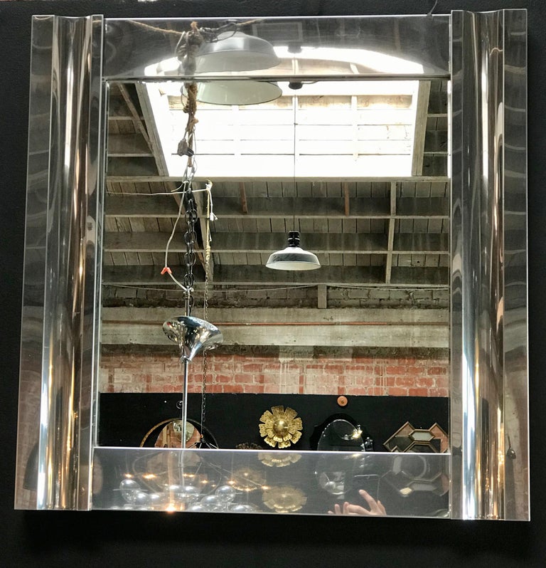 Large Square Chrome Wall Mirror, Italy, 1970s at 1stDibs