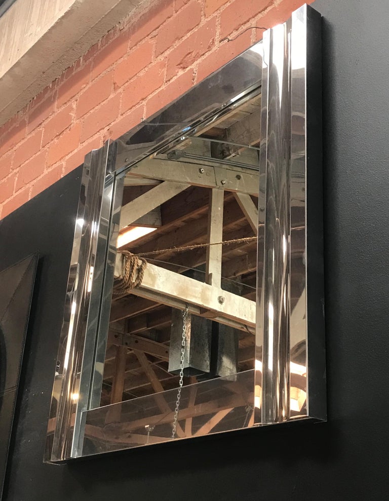 Large Square Chrome Wall Mirror, Italy, 1970s at 1stDibs