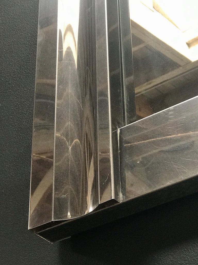 Large Square Chrome Wall Mirror, Italy, 1970s at 1stDibs