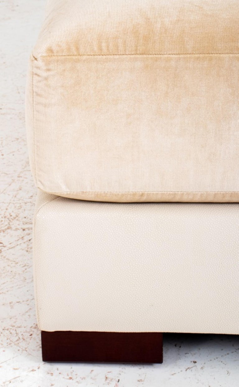 Large Square Cream Velours Ottoman For Sale at 1stDibs