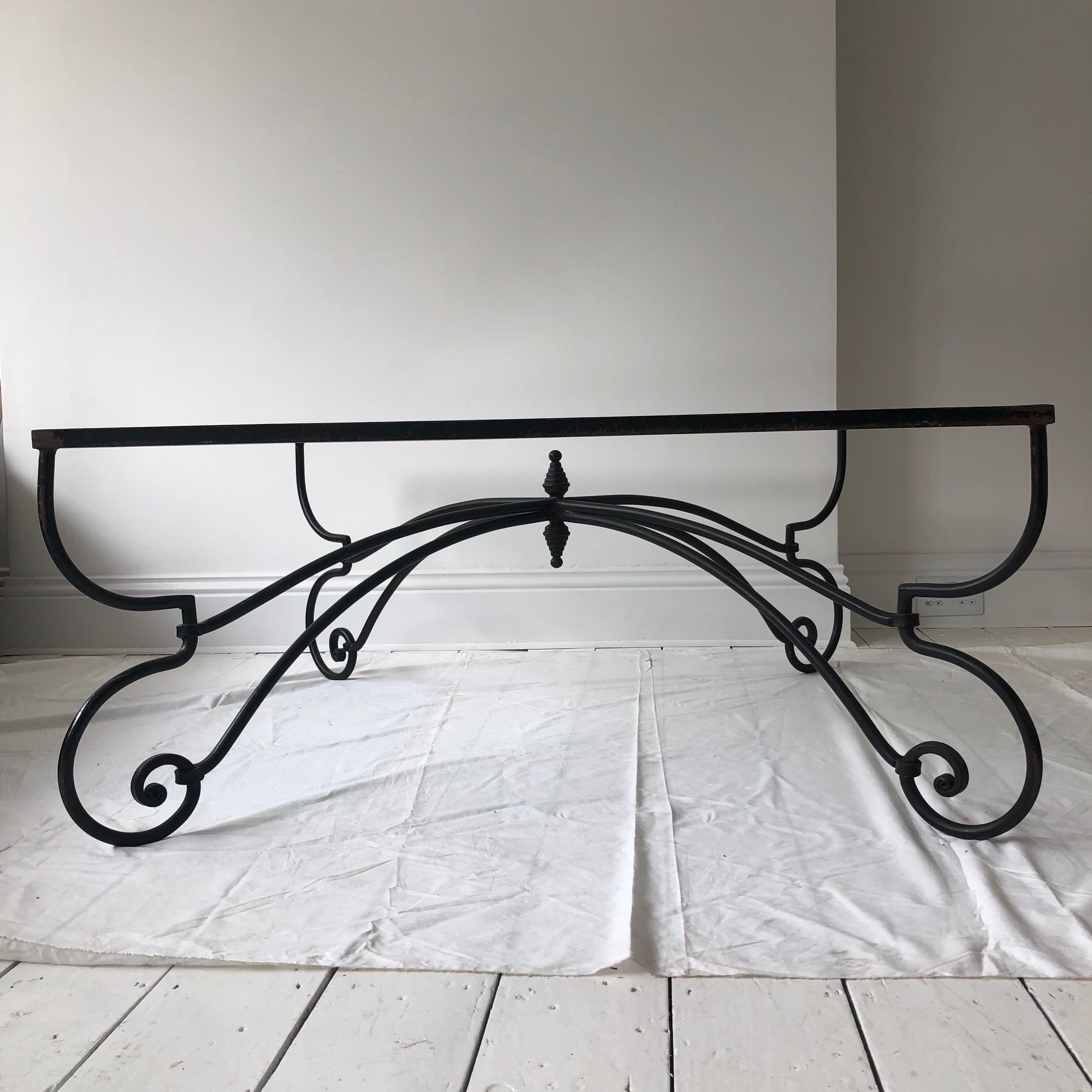 Large Square Forged Iron and Glass Coffee Table 1980s Industrial Rustic ...